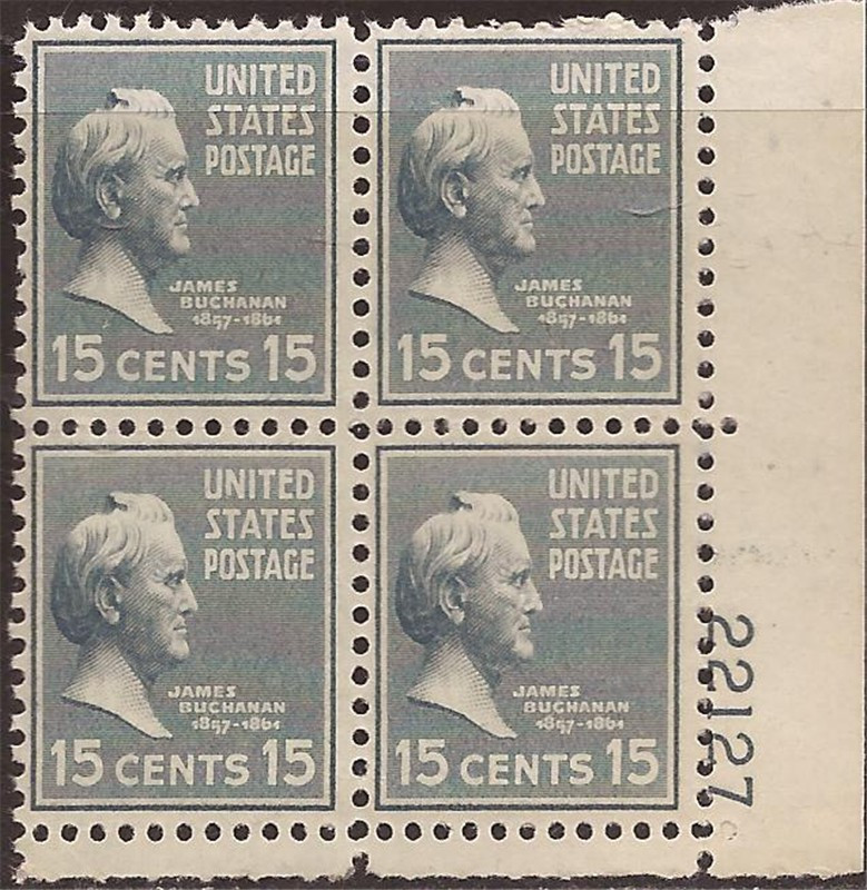 US Stamp - 1938 15c James Buchanan - PB of 4 Stamps F/VF MNH #820