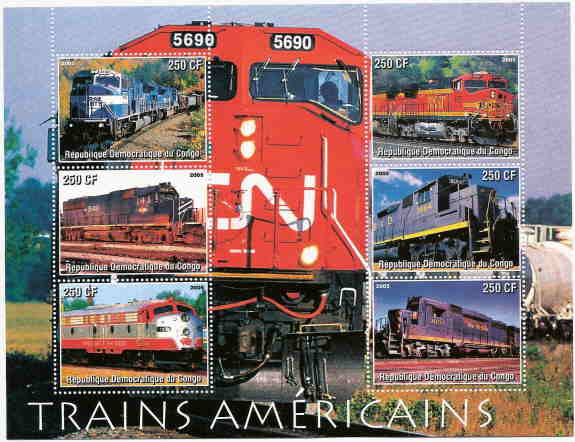 American Trains On Stamps - 6 Stamp Mint Sheet 108-17