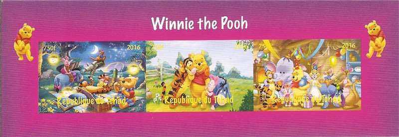 Chad - 2016 Winnie the Pooh - 3 Stamp Strip Imperforate - 3B-462