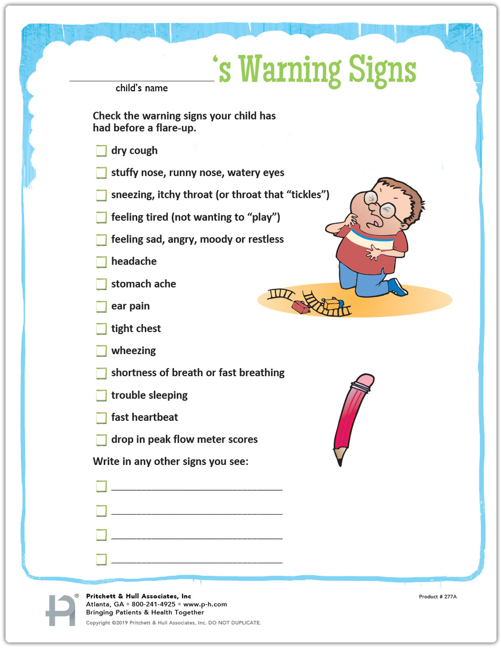 Pediatric Asthma Warning Signs Tear Sheet Pritchett And Hull