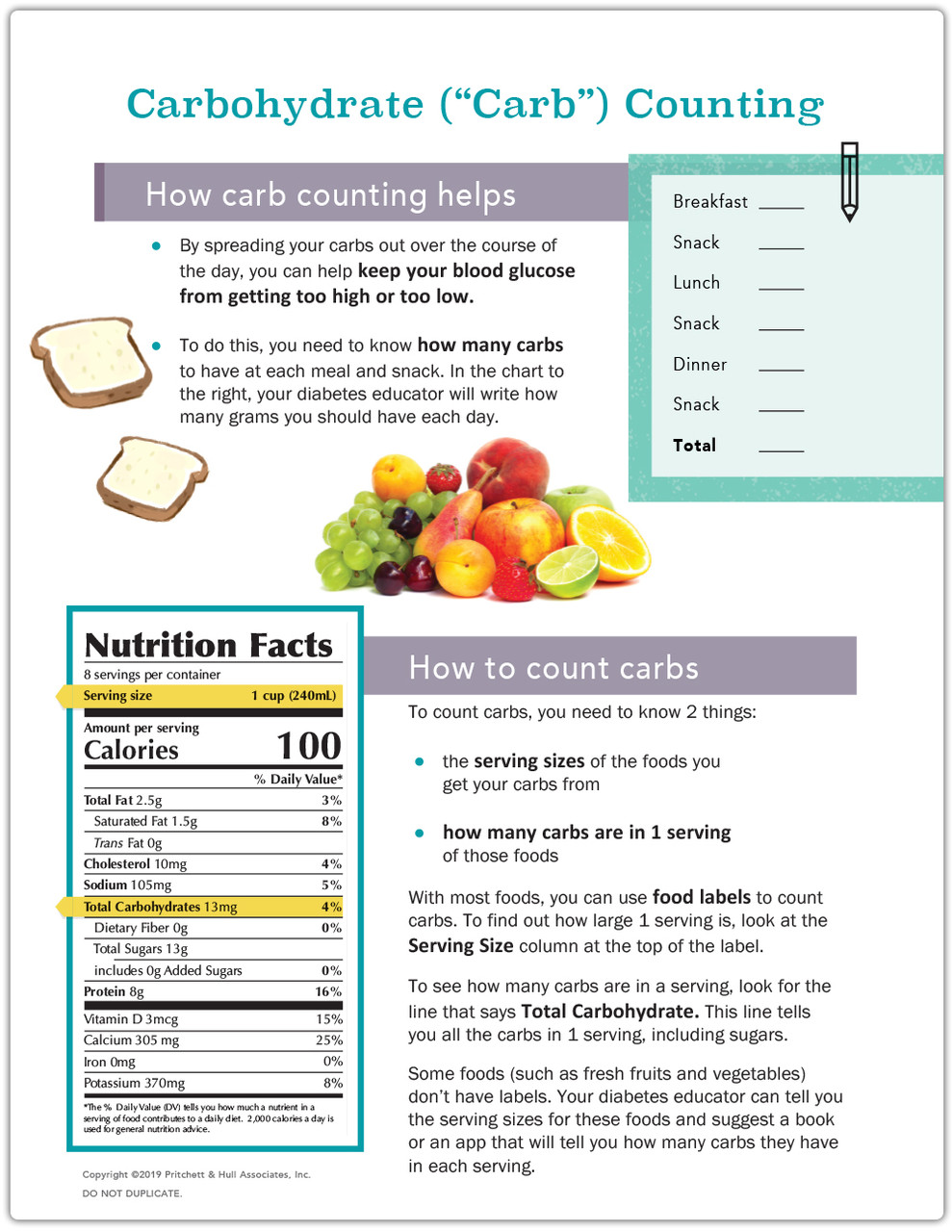 Diabetes Carbohydrate Counting Tearpad 50 Sheets Per Pad Pritchett