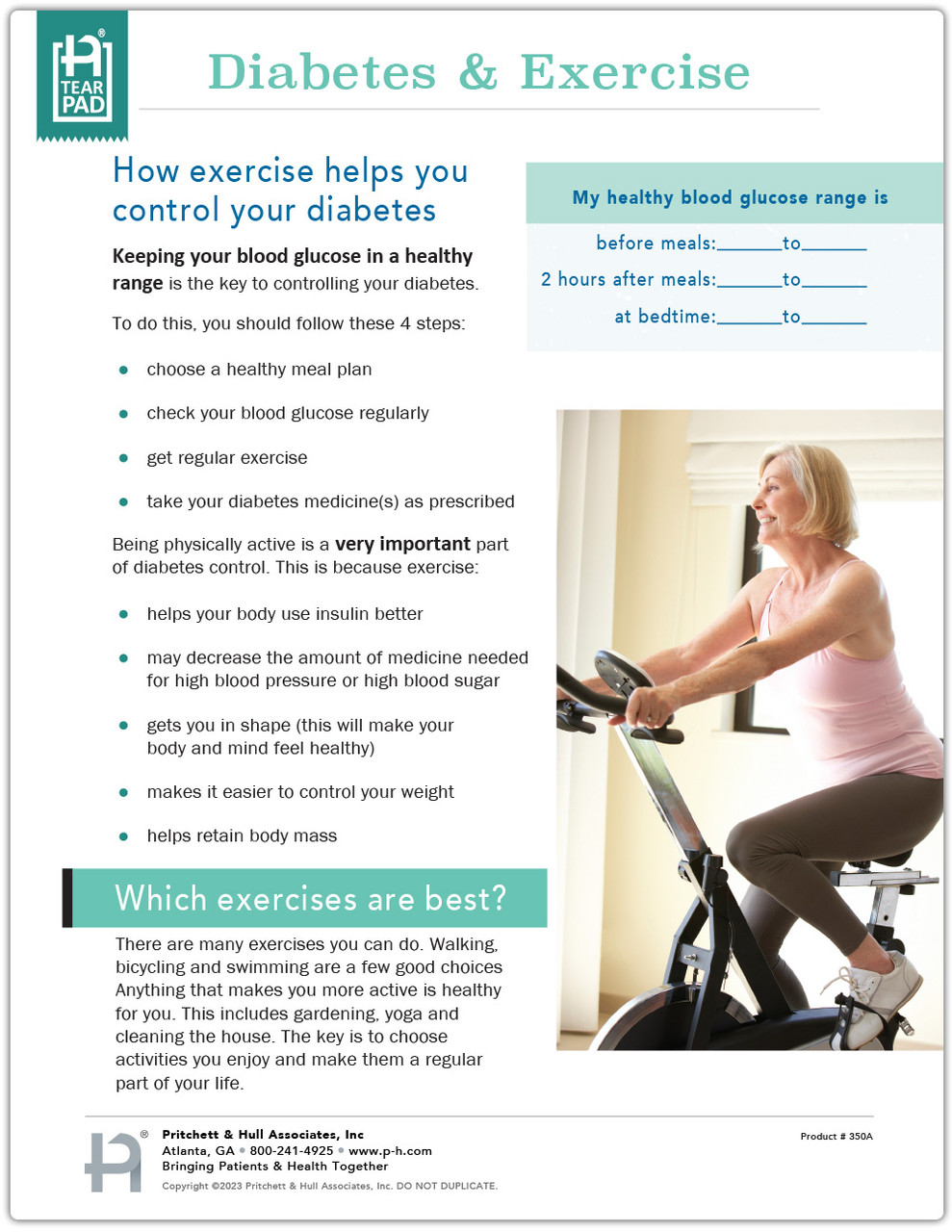 Diabetes And Exercise Tearpad 50 Sheets Per Pad Pritchett And Hull