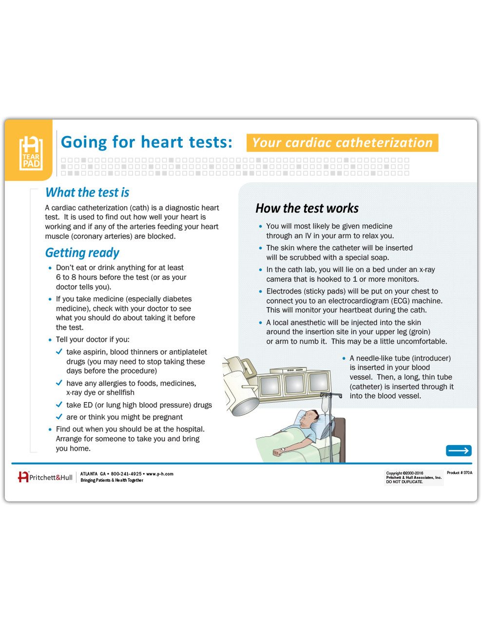 Your Cardiac Cath Tearpad 50 Sheets Per Pad Pritchett And Hull