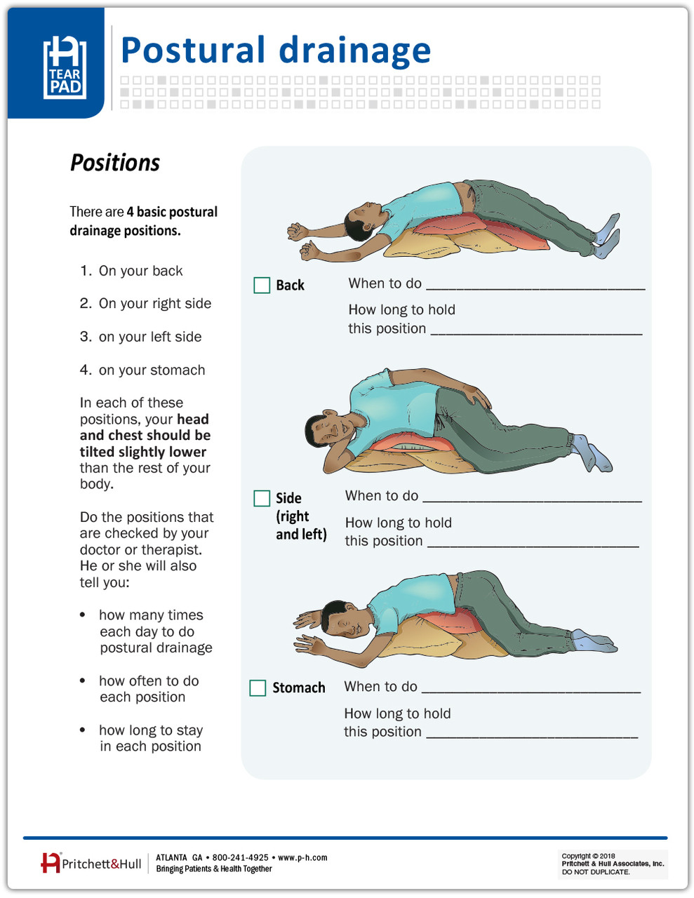 Postural Drainage Tearpad 50 Sheets Per Pad Pritchett And Hull