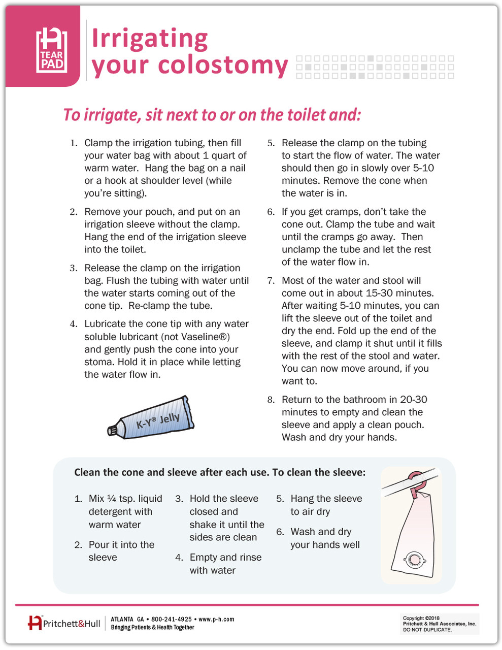 Irrigating Your Colostomy Tearpad (50 sheets per pad) - Pritchett and Hull