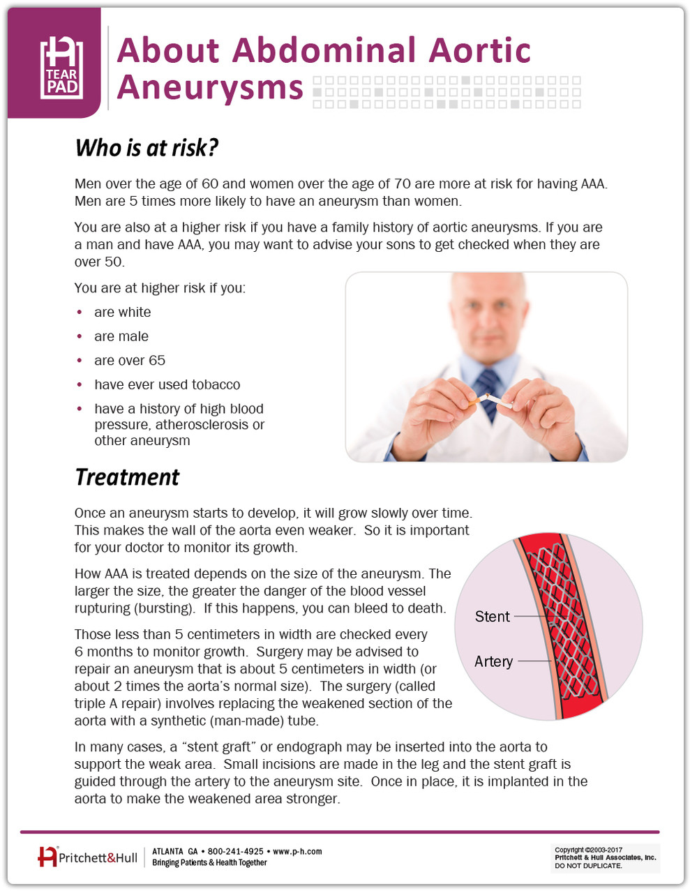 Abdominal Aortic Aneurysm Tearpad 50 Sheets Per Pad Pritchett And Hull