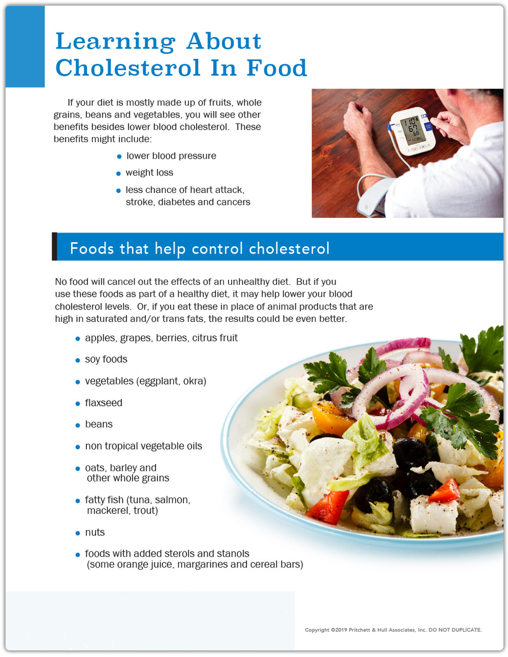 Learning About Cholesterol In Food Tear Sheet Pritchett And Hull