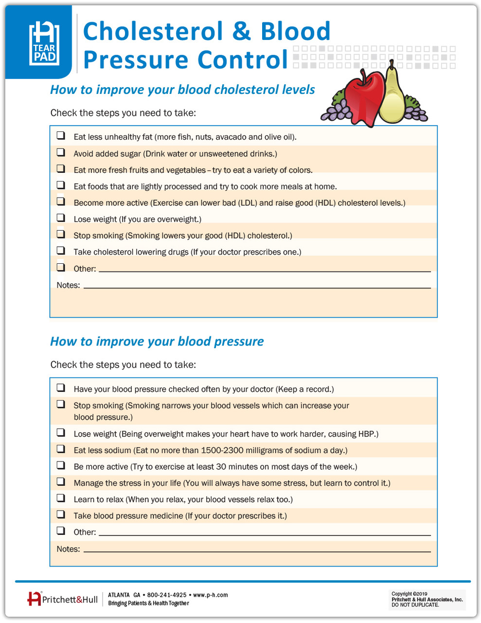 Cholesterol And Bp Test Results Tear Sheet Pritchett And Hull