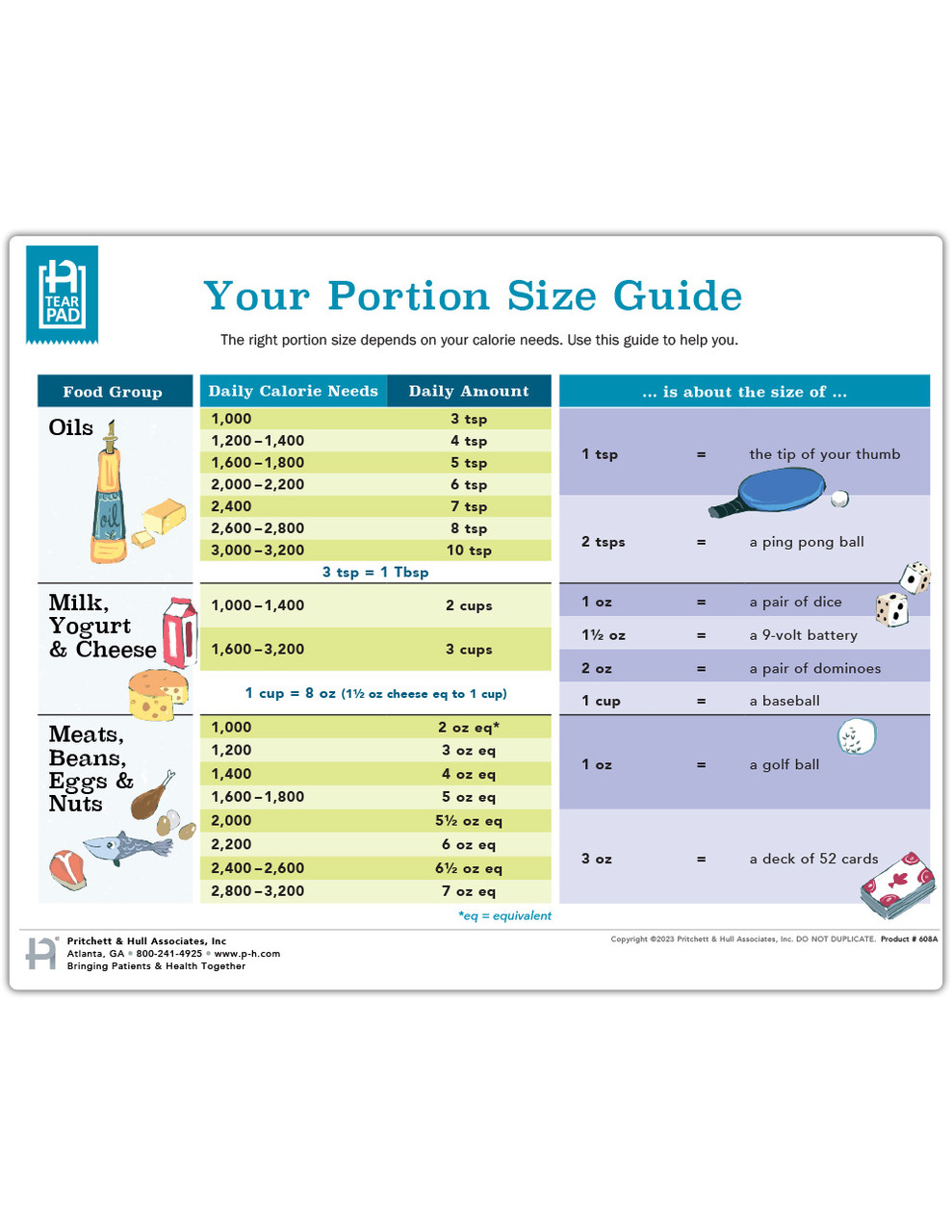 Your Portion Size Guide Tear Sheet 50 Sheets Per Pad Pritchett And Hull