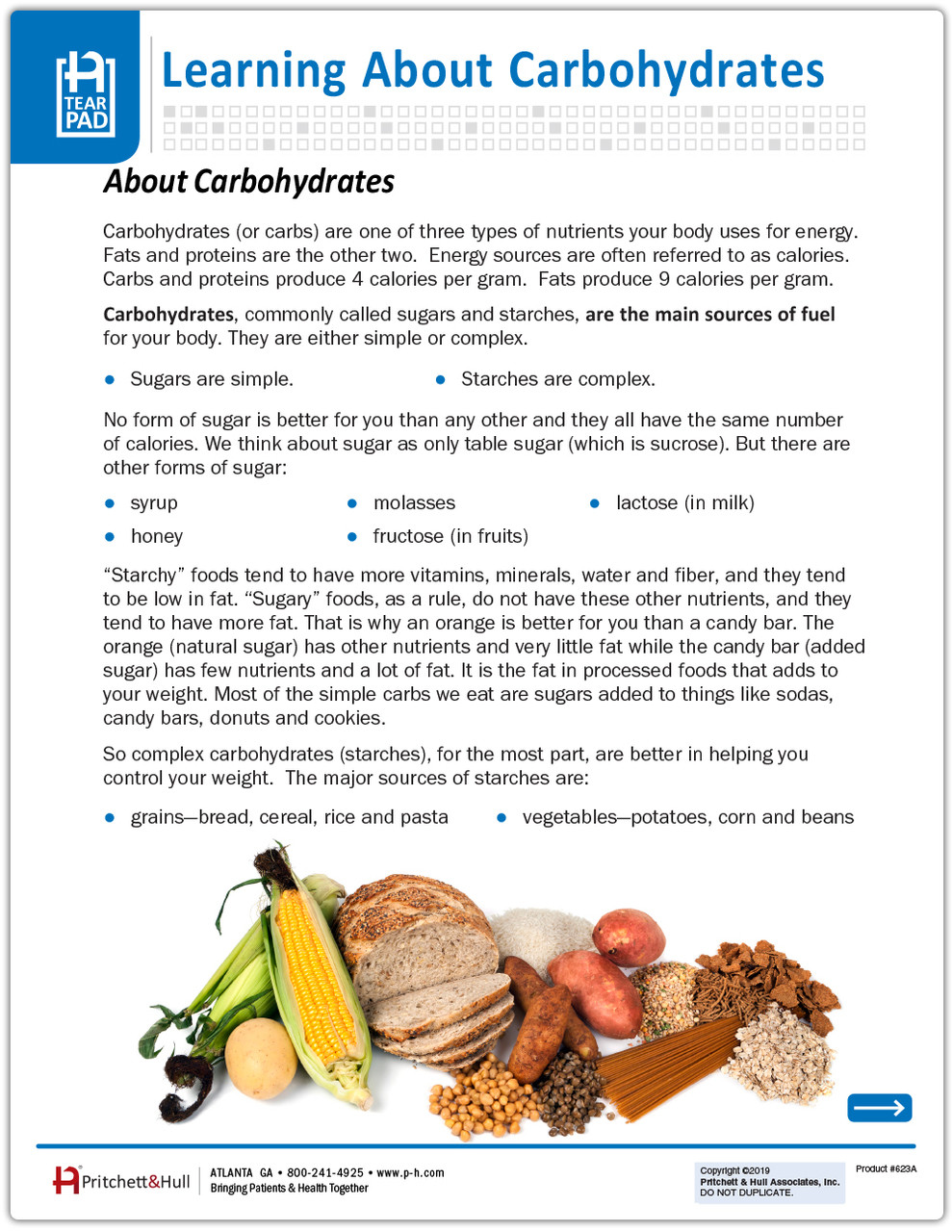 Learning About Carbohydrates Tear Pad Pritchett And Hull