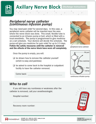 Axillary Nerve Block Tearpad (50 sheets per pad) - Pritchett and Hull