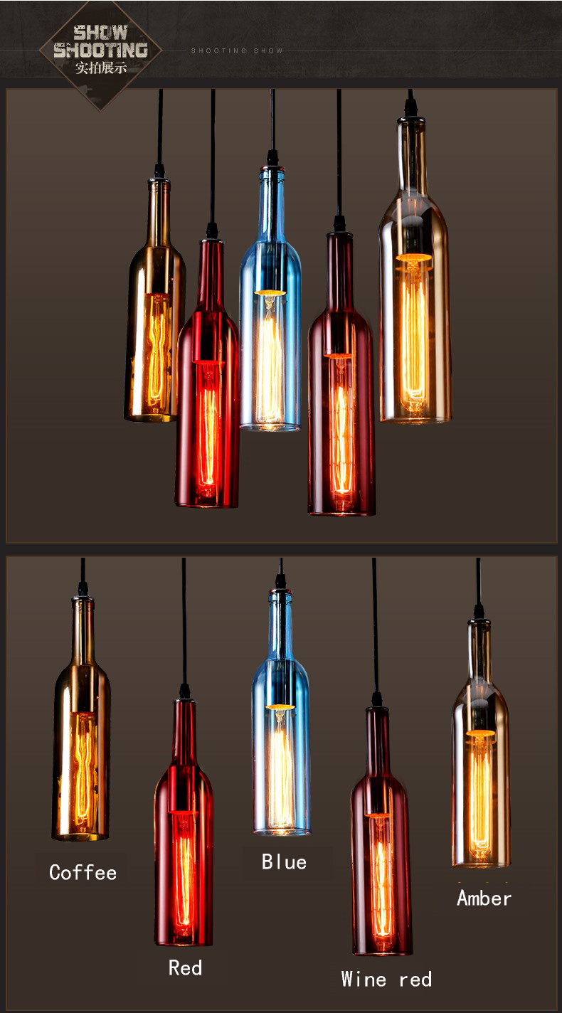 Vintage Led Glass Bottle Pendant Light Industrial Loft Colorful Retro Style Horizon Lights