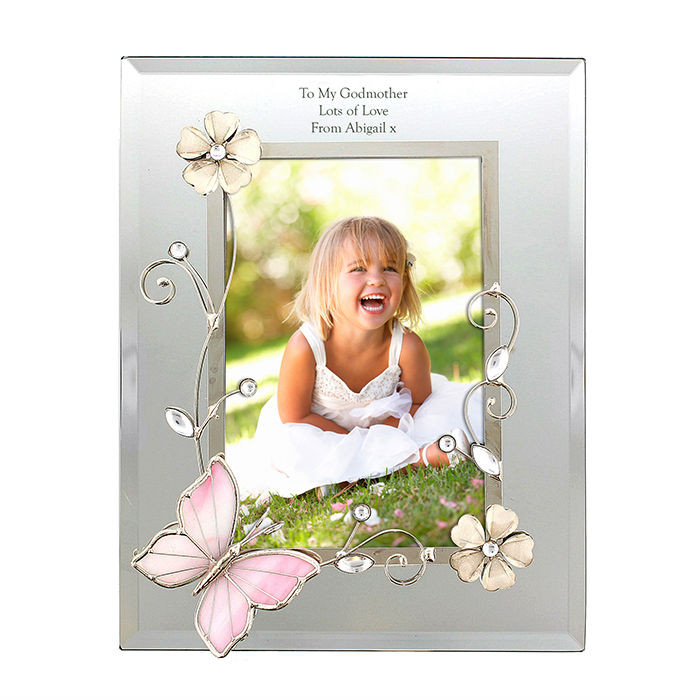 Personalsed Mirrored Glass Photo Frame with Butterfly