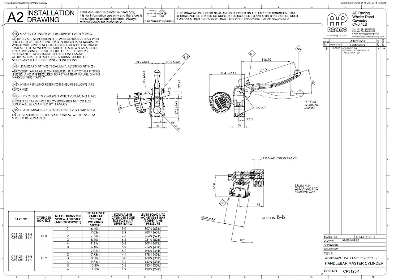 CP3125 AP Racing Adjustable Master Cylinder Drawing (FREE-Download ...