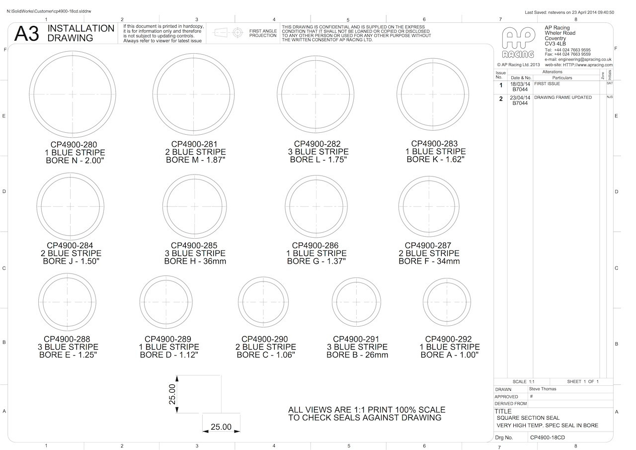 AP Racing Brake Caliper Seal Identification Very High Temp Chart A3 PDF ...