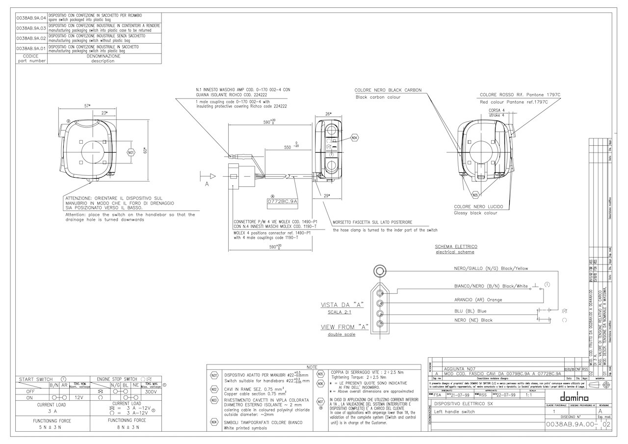 Kill Switch Start/Stop Black - Domino 038AB.9A.04-02 WIRING DIAGRAM ...