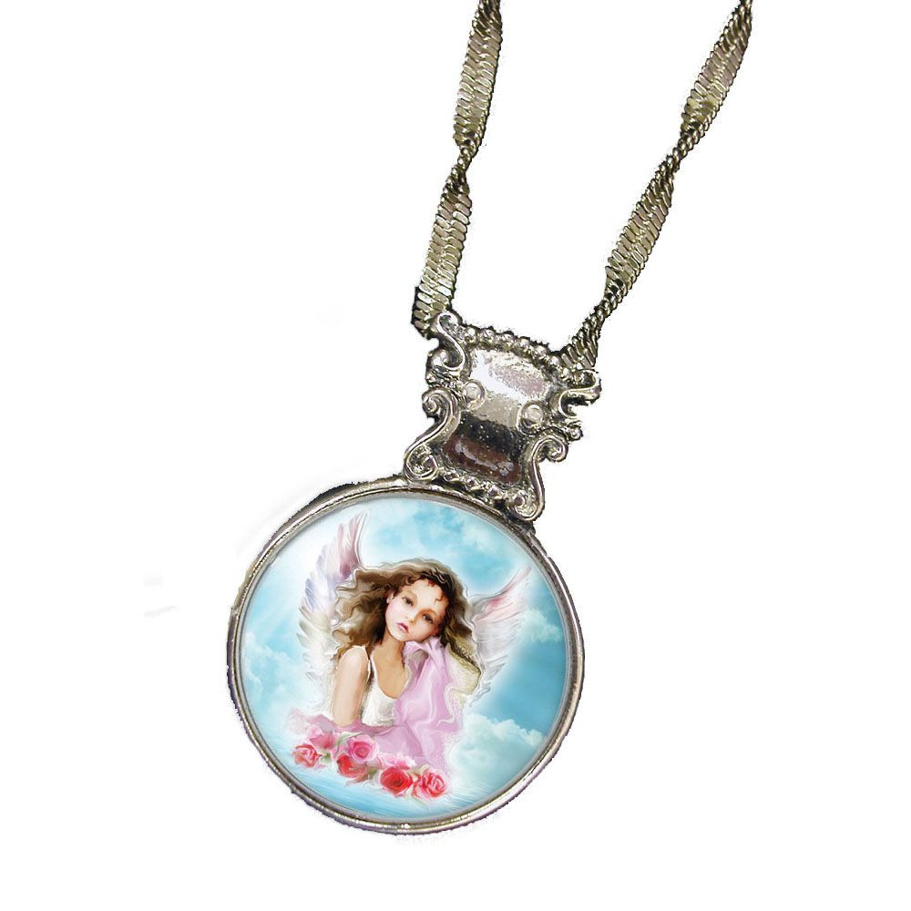 Colorized Angel JFK Half Dollar Silvertone Pendant 24'' Chain - Actual ...