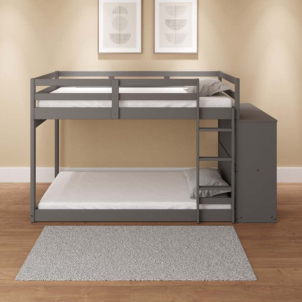 Hector Gray Twin Bunk Bed w/ Storage Cabinet