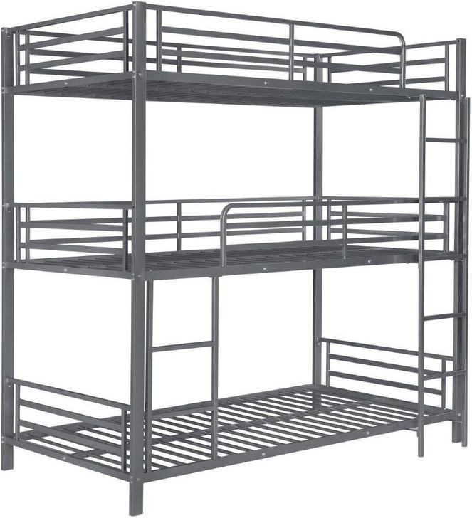 3-Person Twin High Bunk Bed with Integrated Ladders
