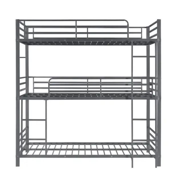 3-Person Twin High Bunk Bed with Integrated Ladders
