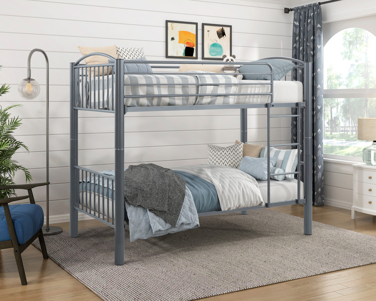 Colby Metal Twin Bunk Bed, Gray, Black