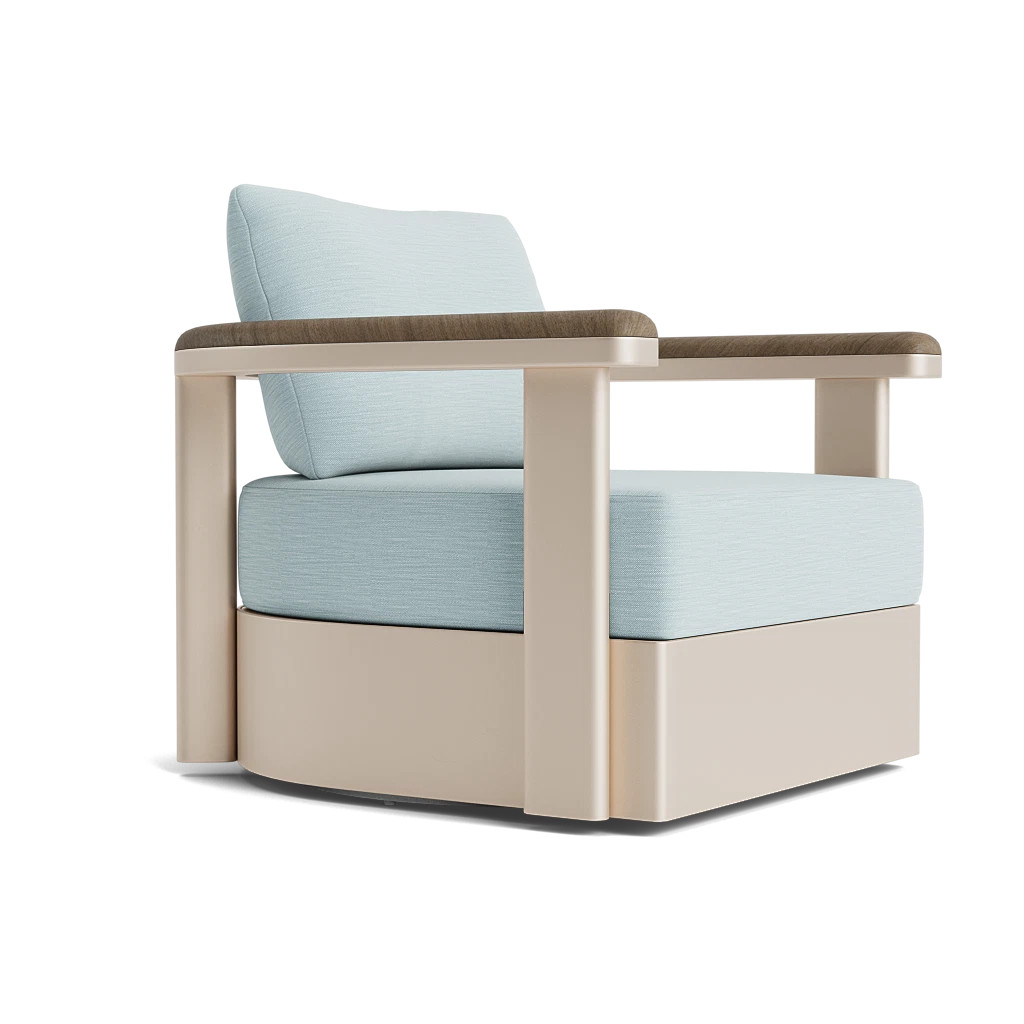 Brown Jordan Luca Cushion Swivel Lounge Chair with Teak Arms