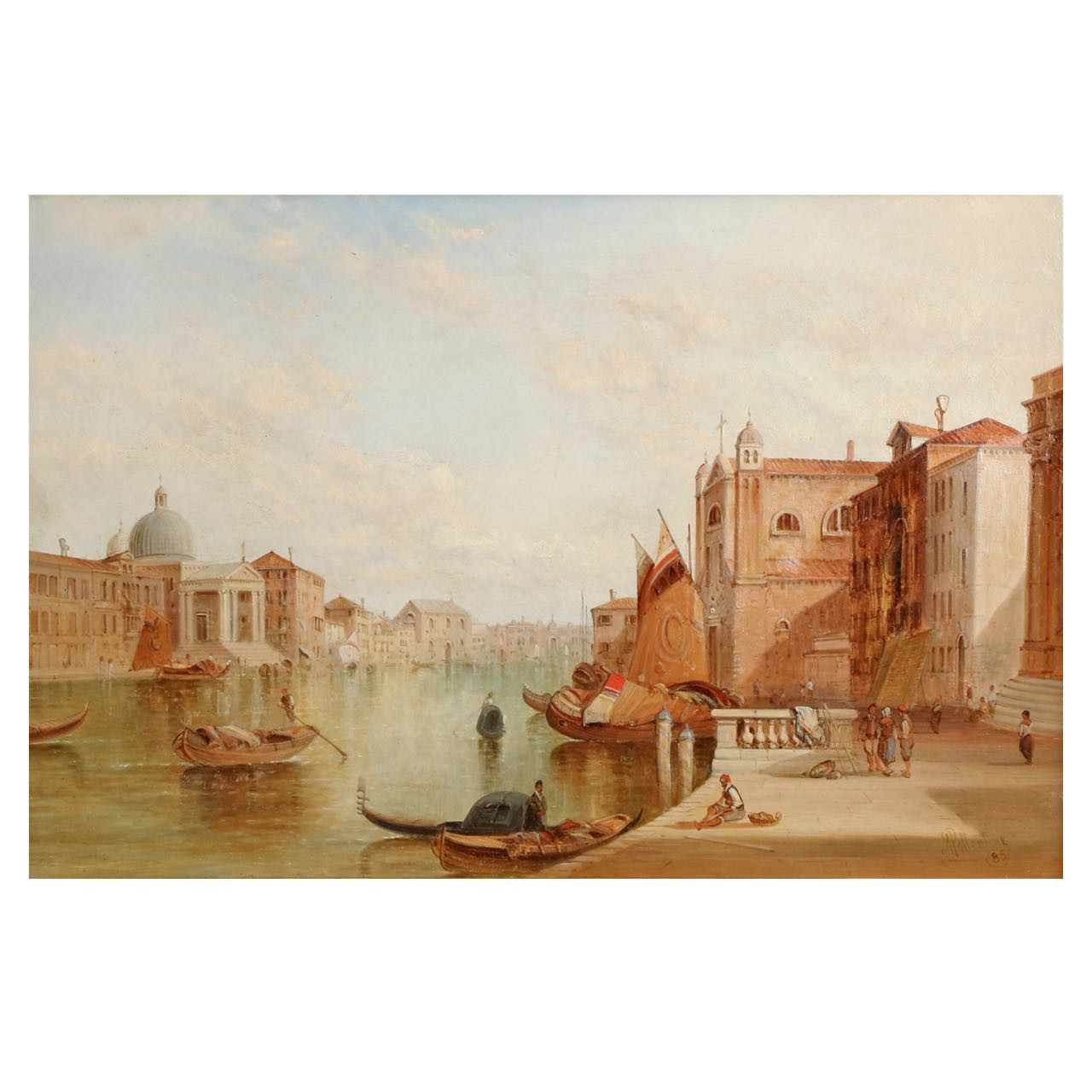 Alfred Pollentine Antique Painting of Venice Grand Canal c. 1885
