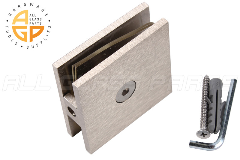 Mall Clip 90 Degree Glass To Wall Square Brushed Stainless