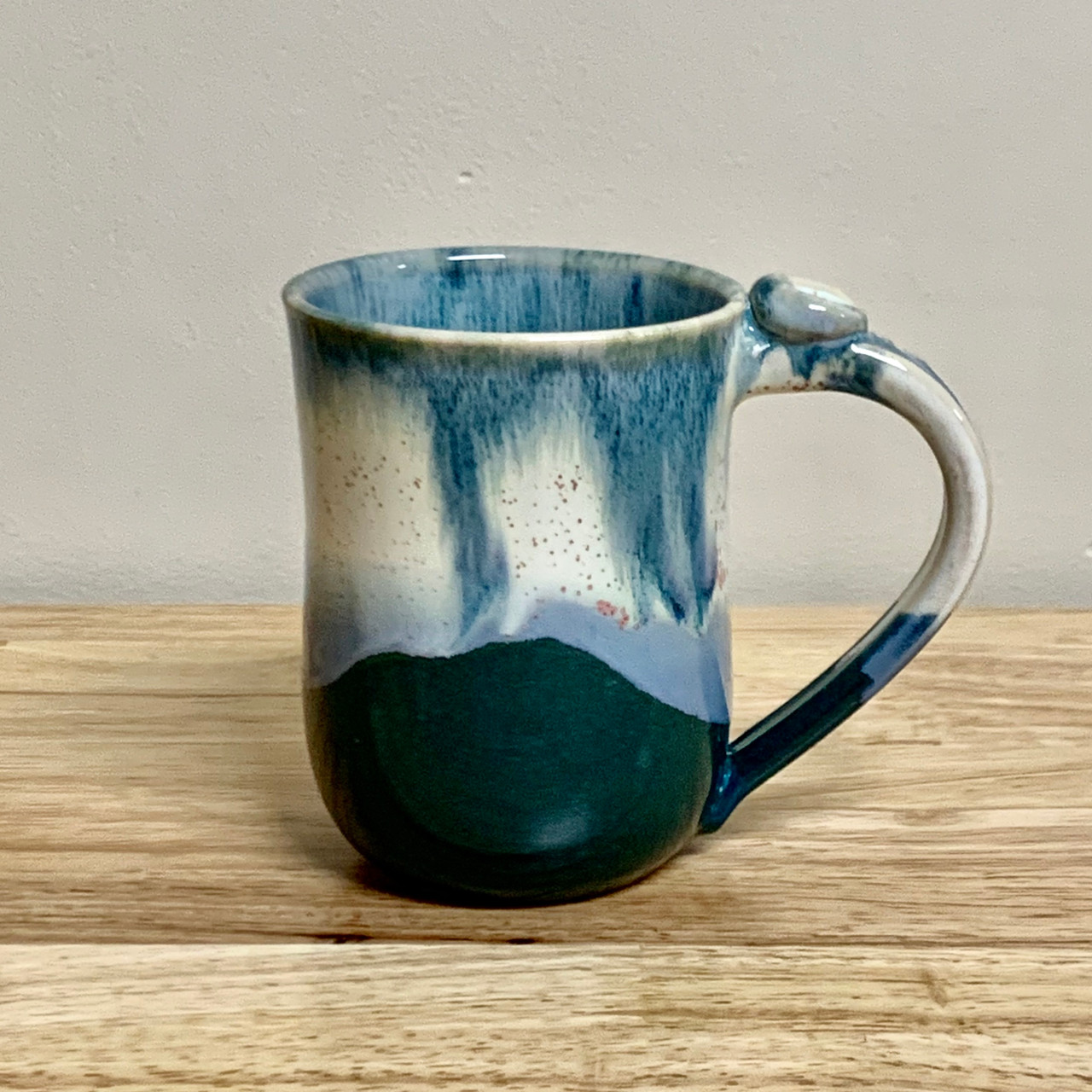 Handmade Mug with a Blue/Green Marble Glaze