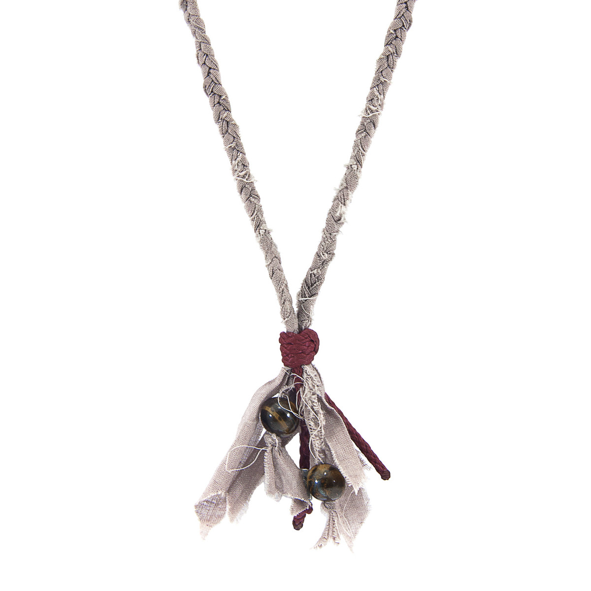 SKINNY Marcus Silver & Fabric Pendant Necklace x Wrap Bracelets ...