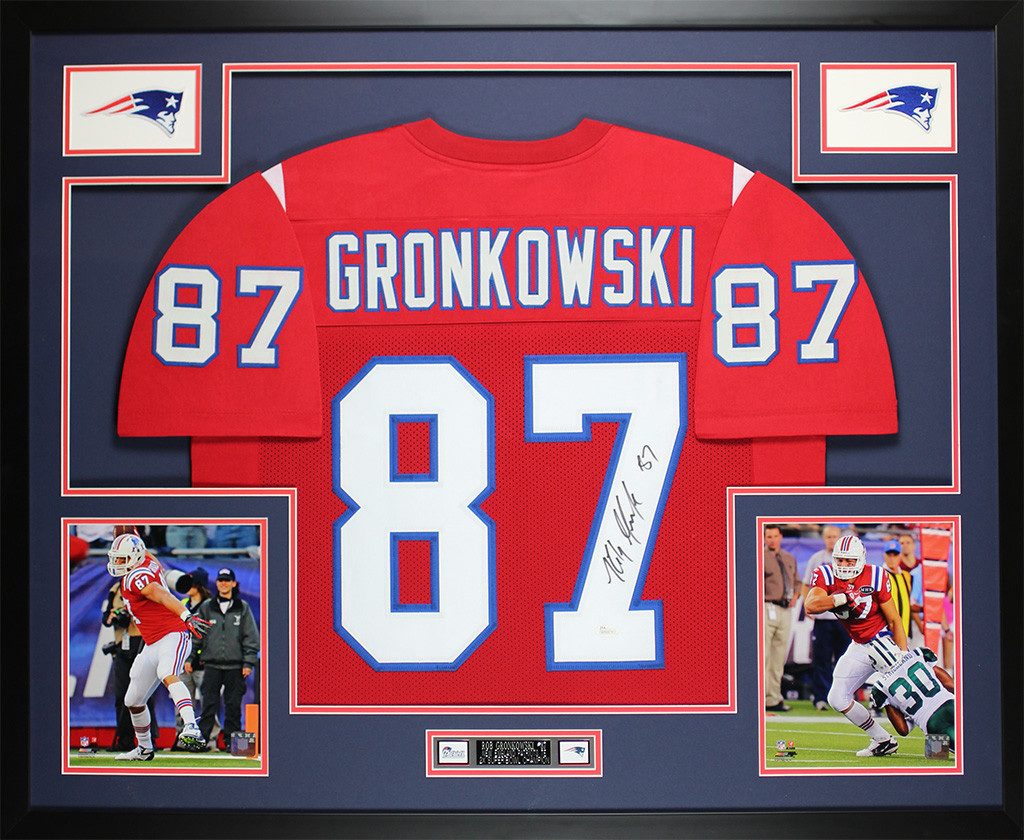 Rob Gronkowski Autographed and Framed Red Patriots Jersey