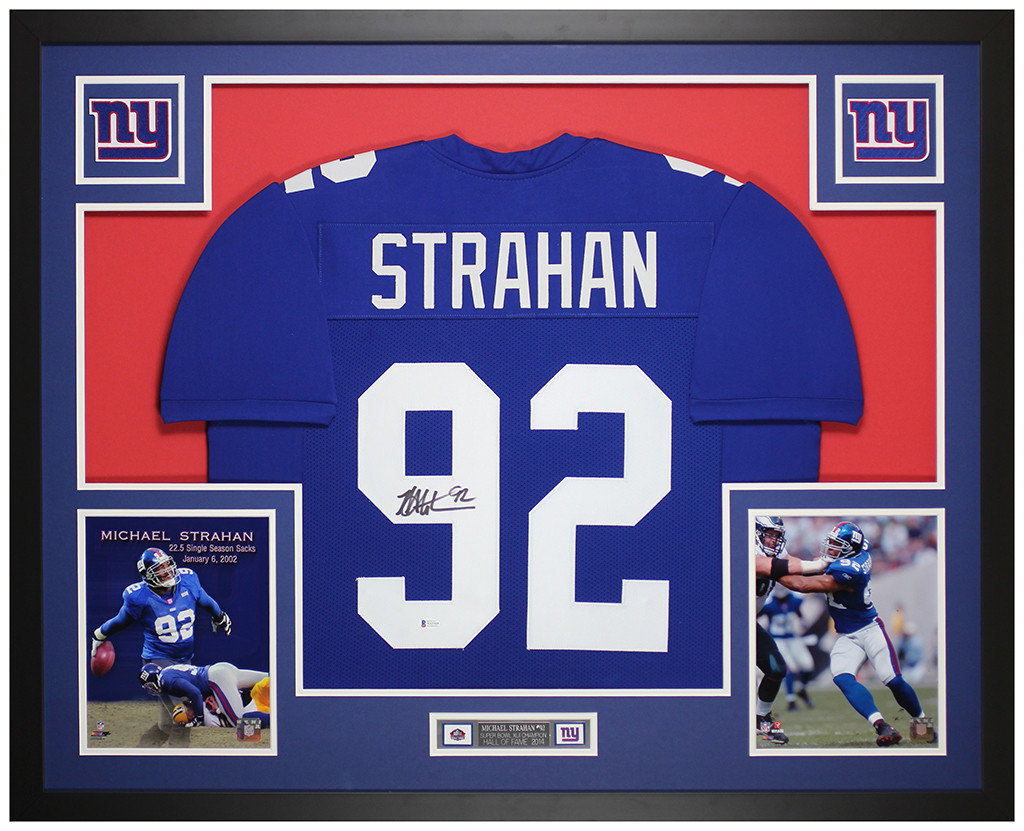 Michael Strahan Autographed and Framed New York Giants Jersey