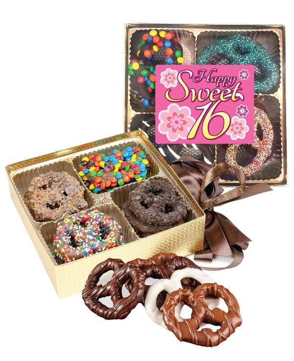 Sweet 16 Chocolate Covered Pretzel 16pc Box