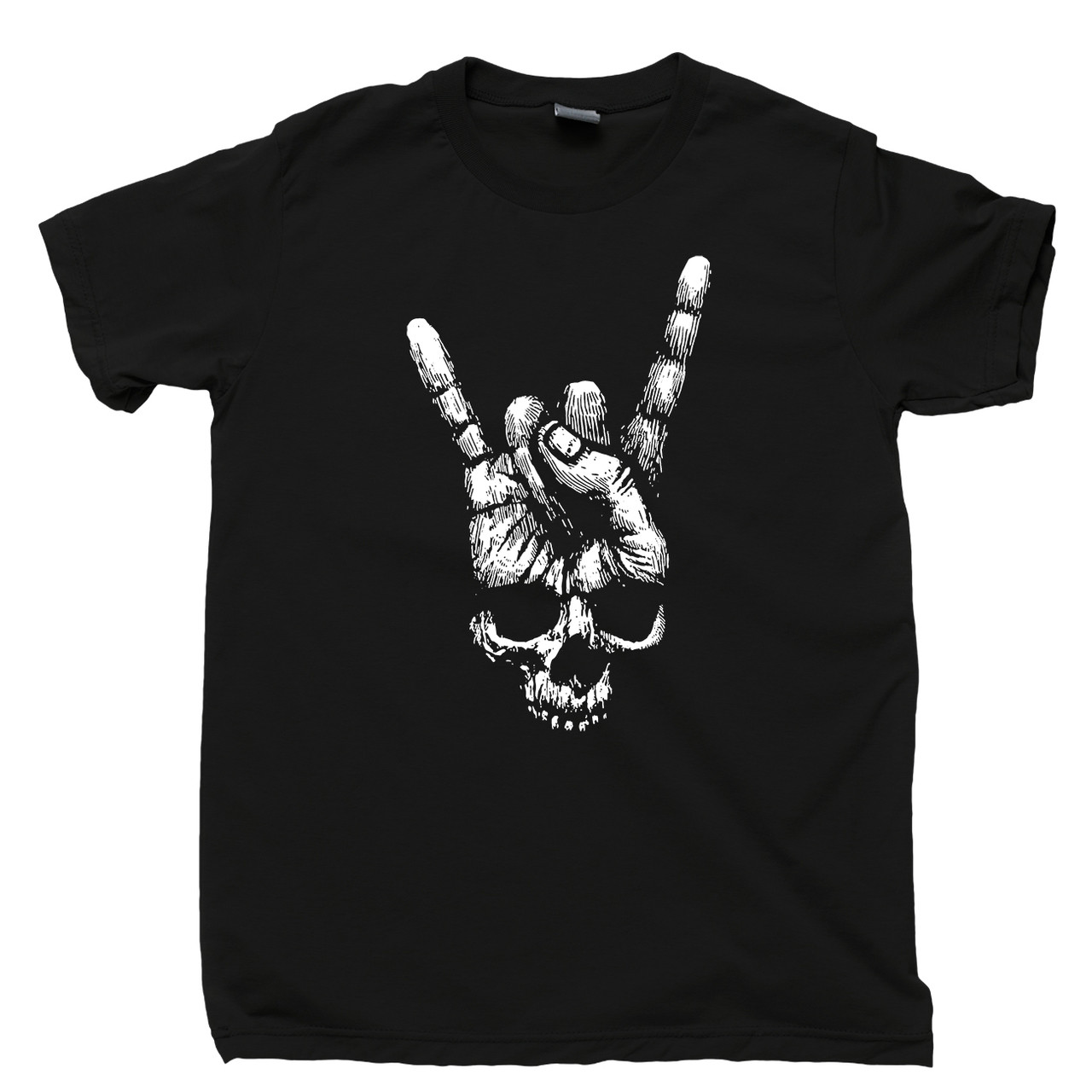 Skull Hand Sign Of The Horns T Shirt Heavy Metal Rock N Roll Band skull-hand-sign-of-the-horns-t-shirt-heavy-metal-rock-n-roll-band