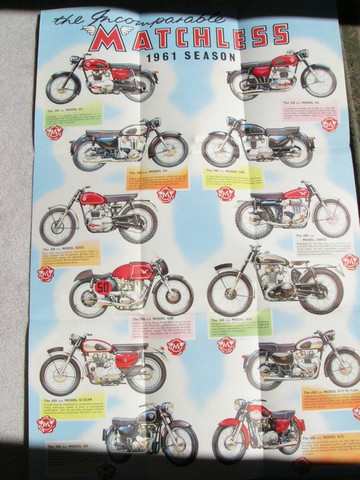 1961 Matchless brochure catalog opens into poster