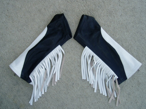 White/Black Combo with White Fringe Leather Arm Chaps - Arm Chaps