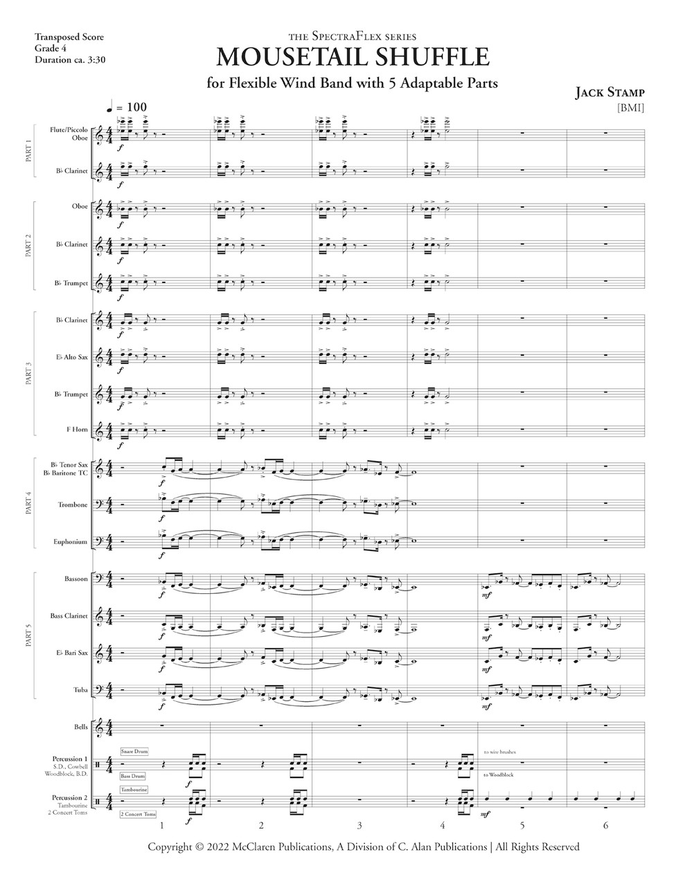 マウステール・シャッフル／ジャック・スタンプ｜5パート＋打楽器楽譜