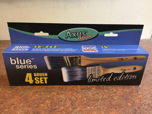 4pce Axus Decor Angled Pro Cutter & Pro Brush Synthetic Blue Paint ...
