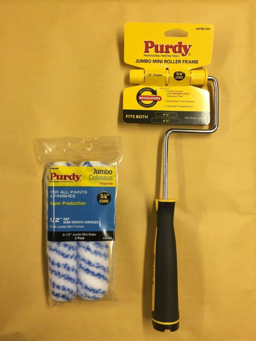 Purdy Jumbo Mini Roller Frame Plus 2 x 6.5" Colossus 1/2" Nap Paint ...