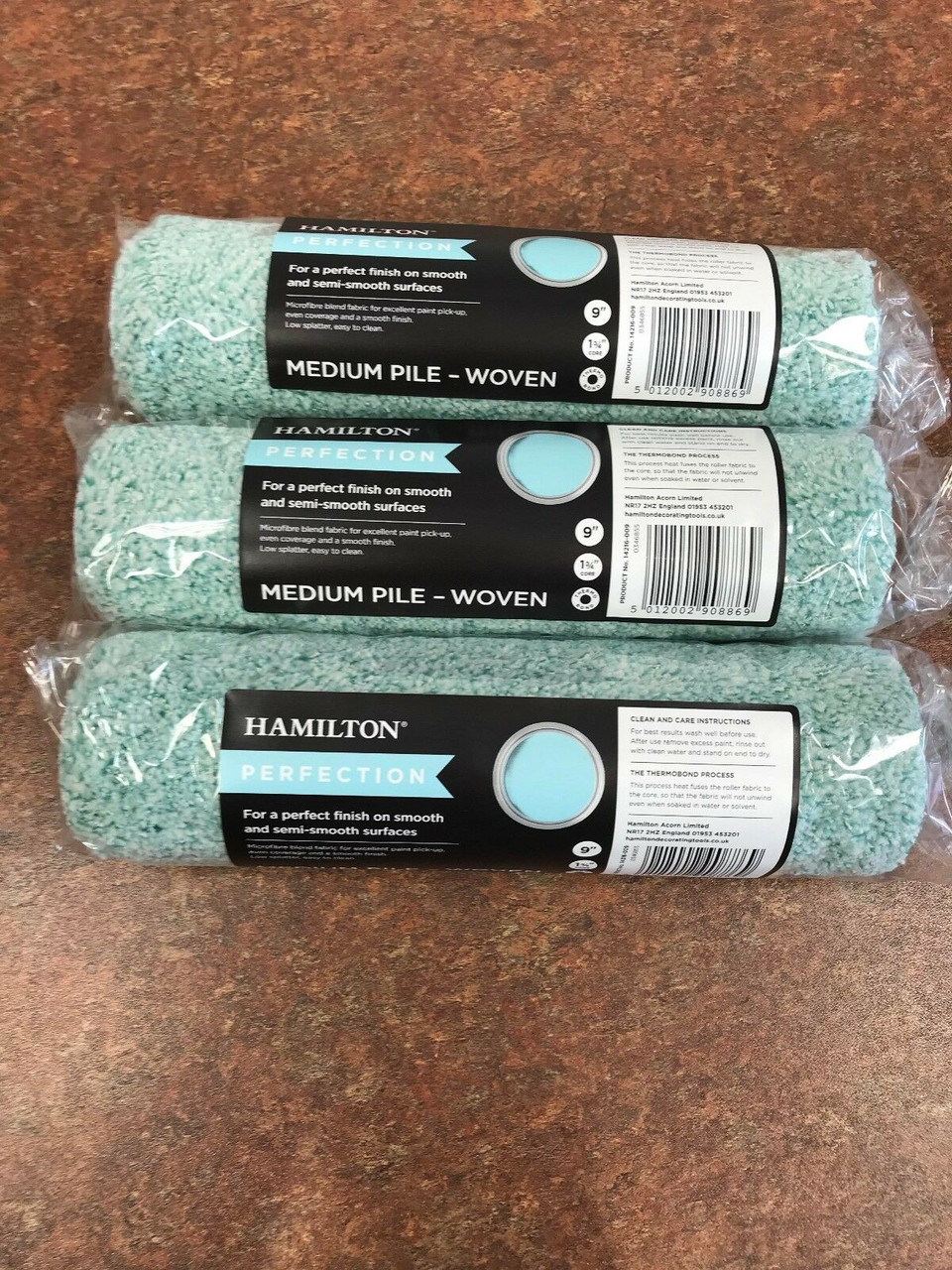 3 x 9" Hamilton Perfection Medium Pile Woven Paint Rollers - Shades ...