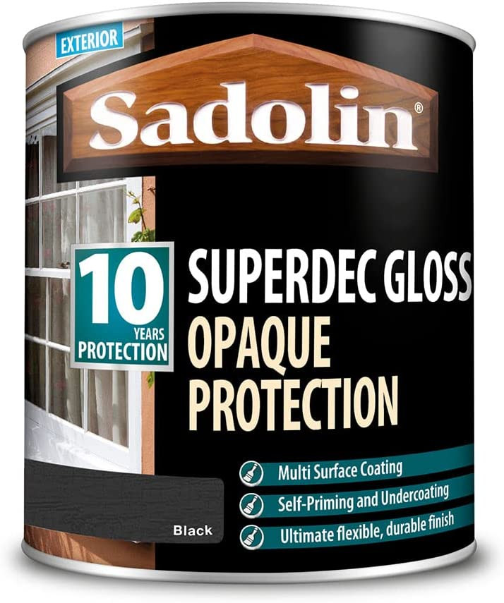 1 Litre Sadolin Superdec Gloss Black Exterior Quick Drying Paint ...