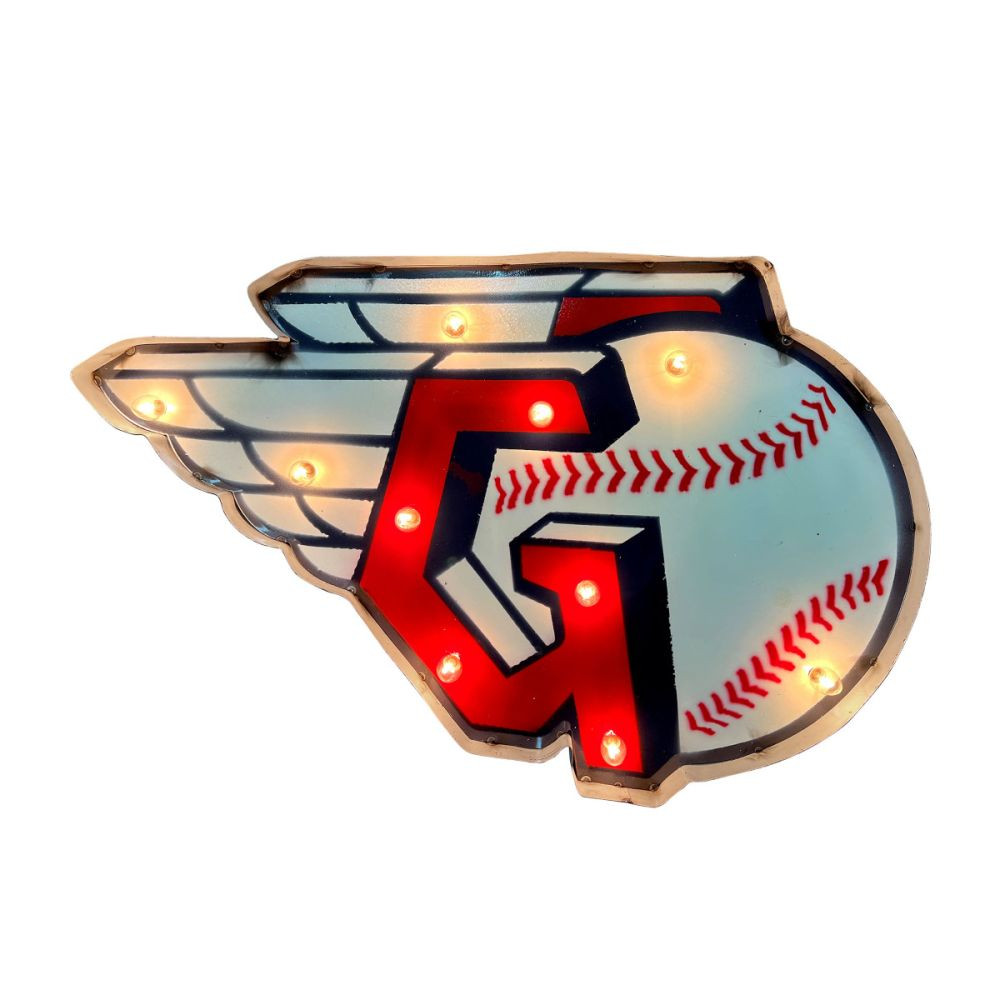 Cleveland Guardians Logo Lighted Recycled Metal Sign