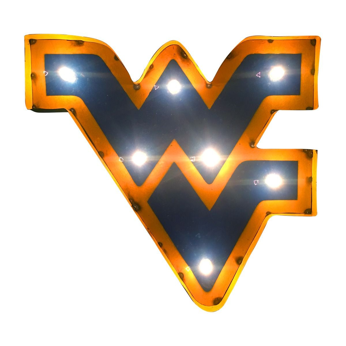 West Virginia Mountaineers WV Logo Lighted Recycled Metal Sign