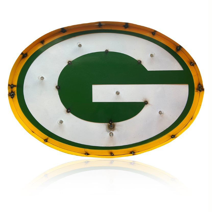 Green Bay Packers "Big G" Logo Lighted Recycled Metal Sign