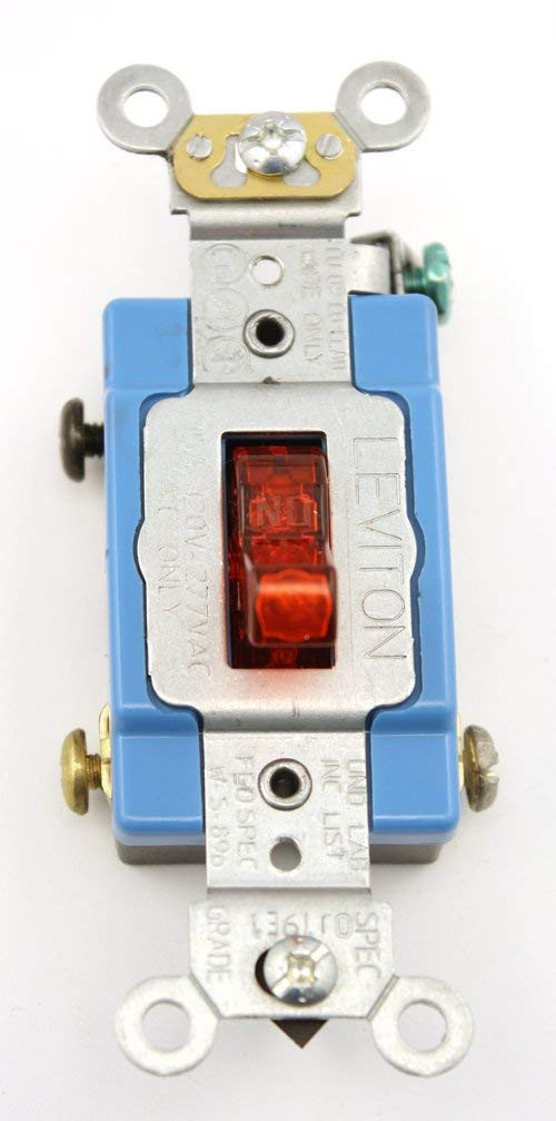 Leviton 1201-PLR 15A Single-Pole Toggle Switch Industrial - Red