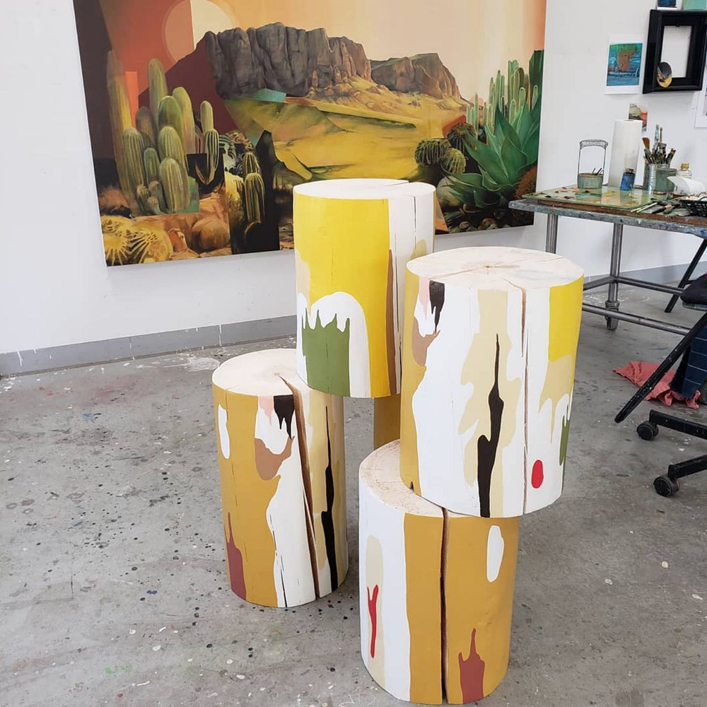 Tachi Hand Painted Log Table - Vibrant Artisan Solid Wood Design