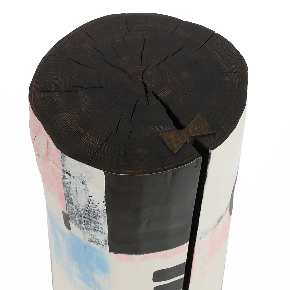 Juncosa Hand Painted Log Table - Artisan Solid Wood with Vibrant Design