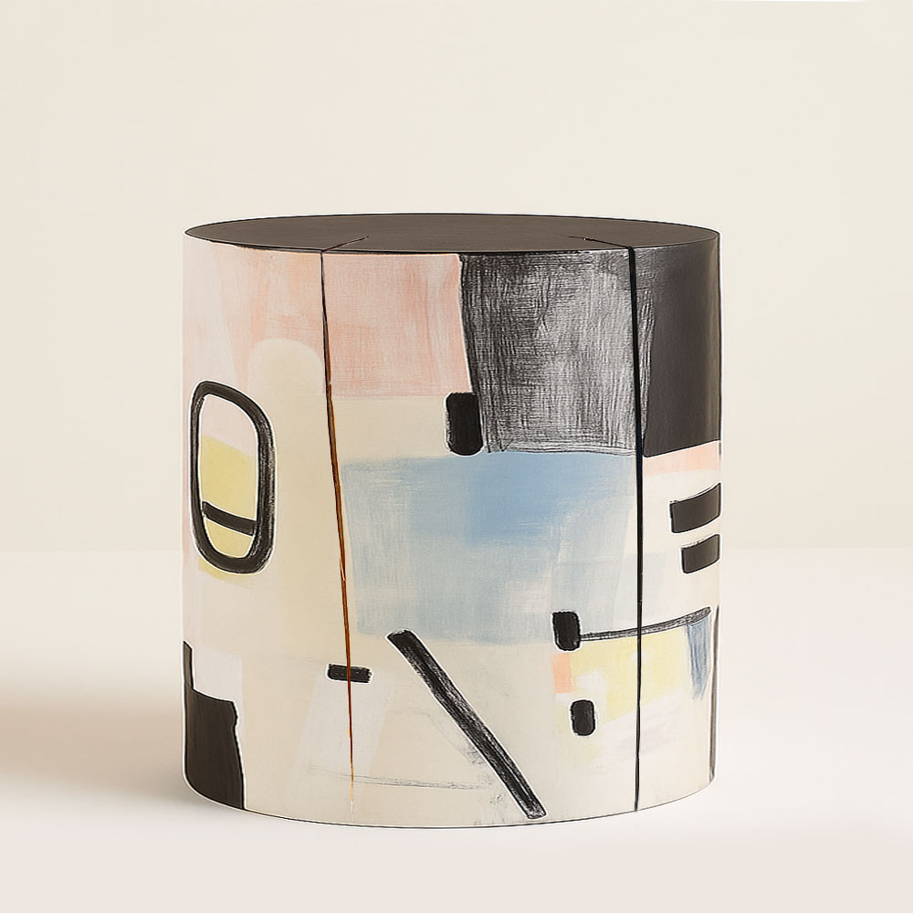 Juncosa Hand Painted Log Table - Artisan Solid Wood with Vibrant Design