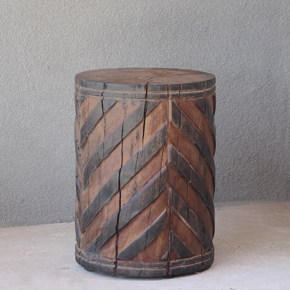 Chevron Hand Carved Log Table - Bold Artisan Solid Wood Design