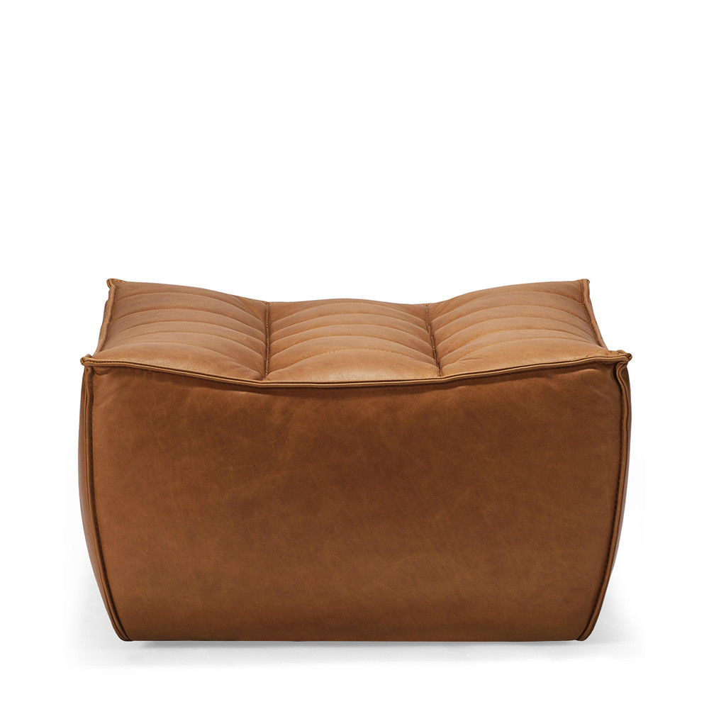 Brown Leather Upholstered Footstool | Pfeifer Studio